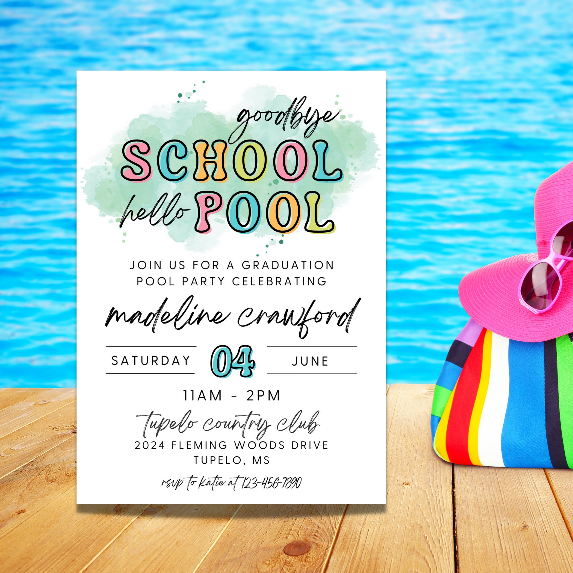 Pool Party Invitation Graduation Layouts