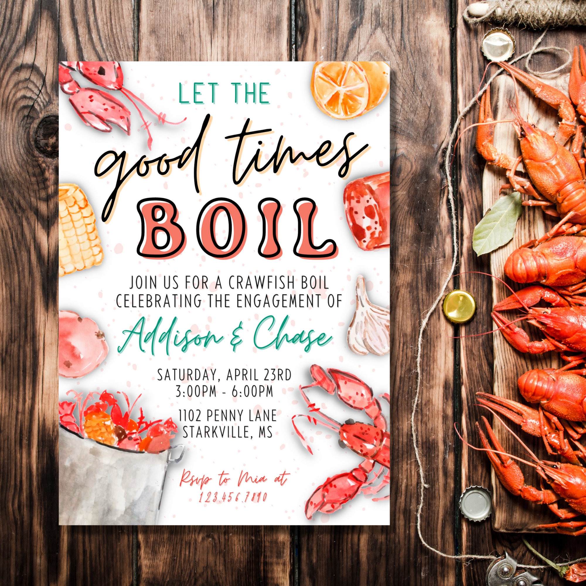 Crawfish Boil Engagement Party | Shrimp Boil Invitation | Outdoor ...