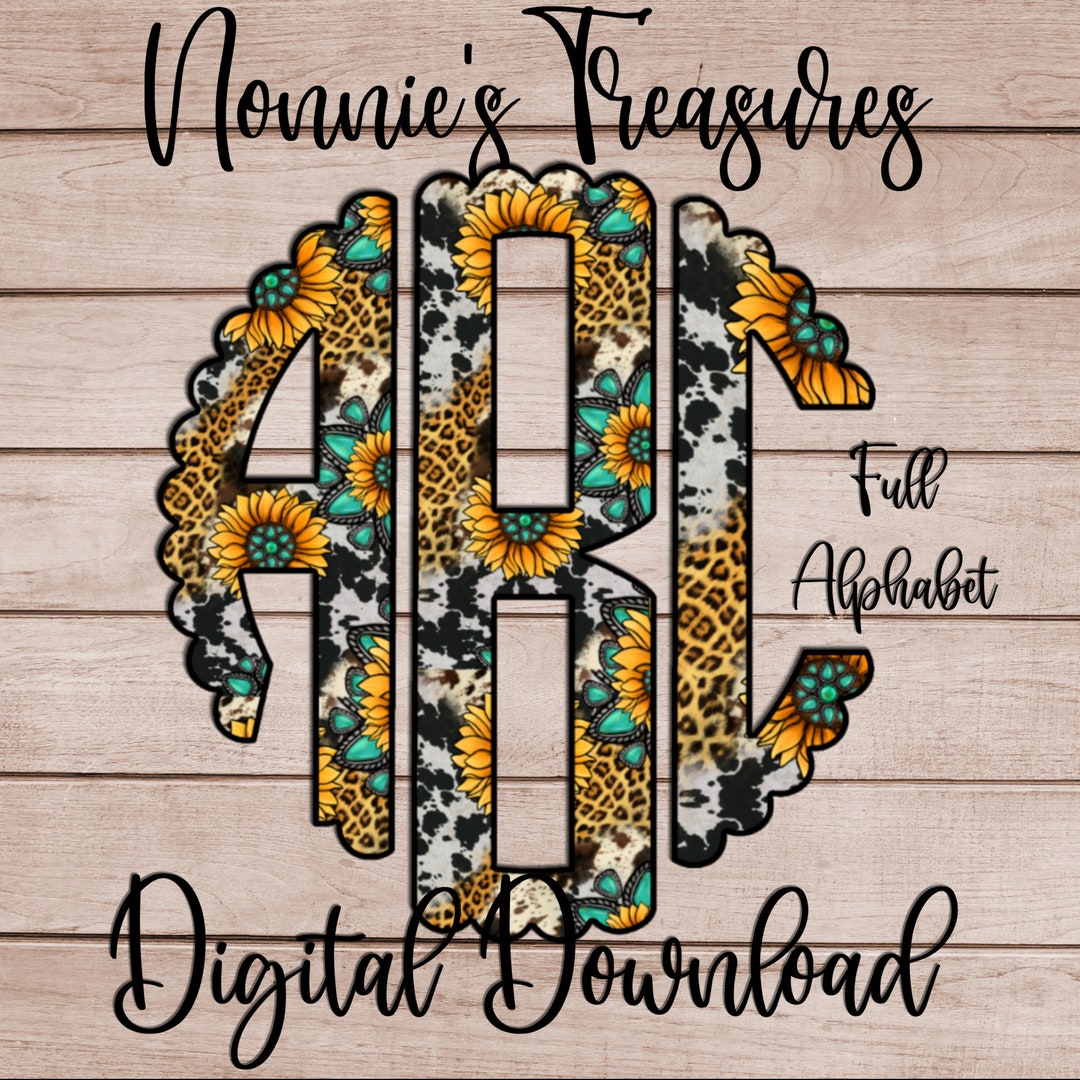 Sunflower Turquoise Leopard Cow Print Monogram Set of 78 Digital Files ...