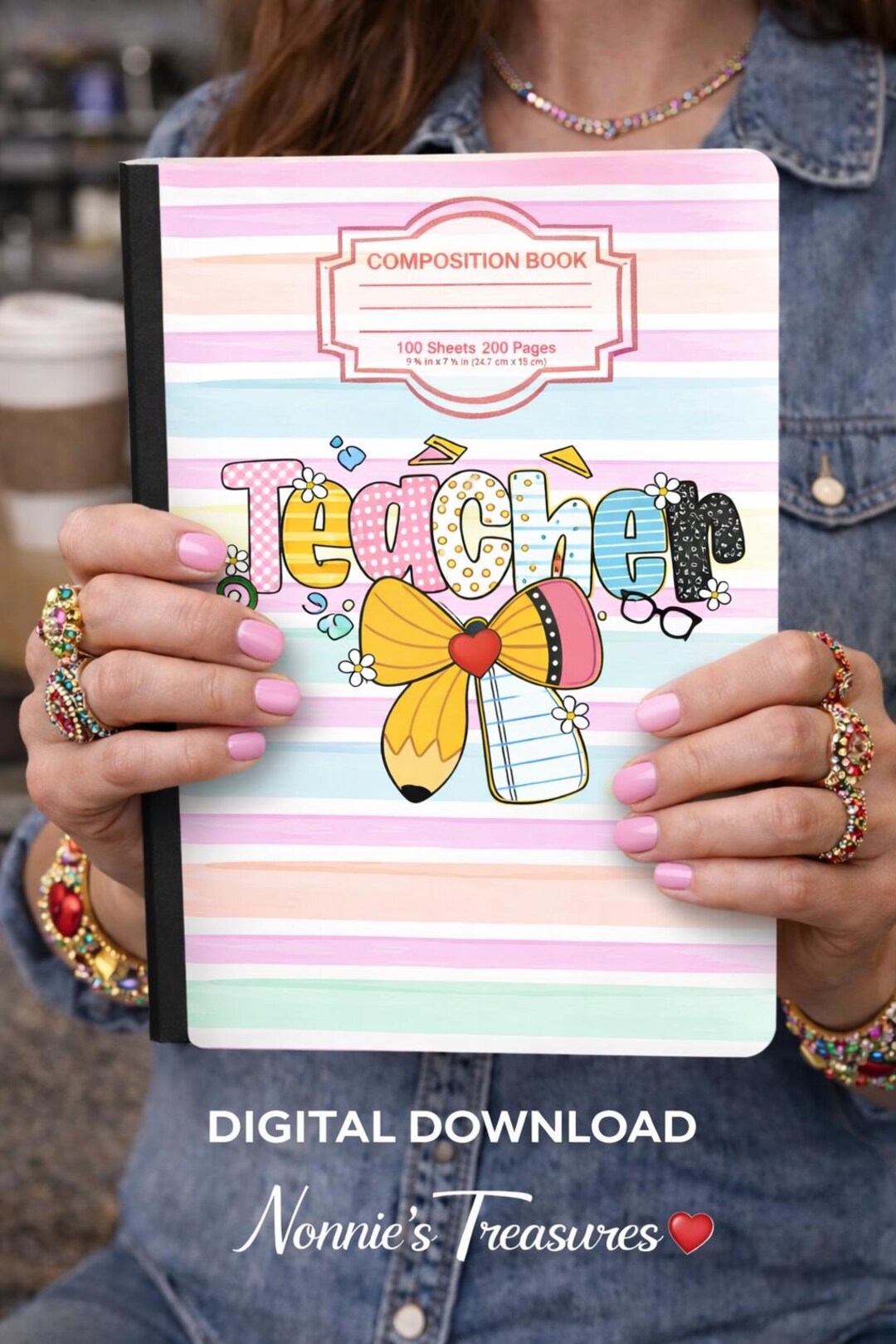 Teacher Pencil Bow Composition Book Cover PNG | Teacher Notebook Design ...