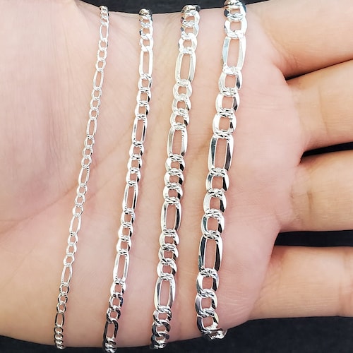 Solid 925 Sterling Silver Diamond Cut Figaro Bracelet | Etsy