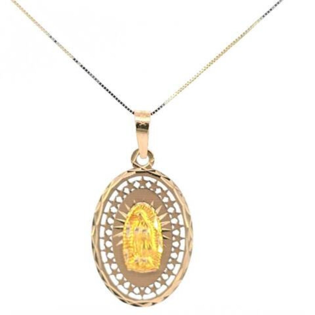 10K Real Gold Precious Star Mother Mary Guadalupe Charm With Box Chain ...