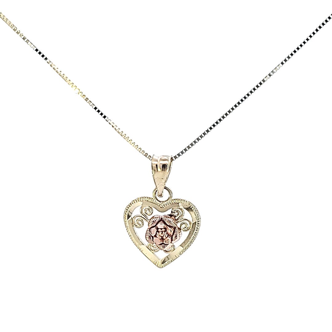 10K Solid Real Gold Valentine Tri Color Heart With Flower in Center ...