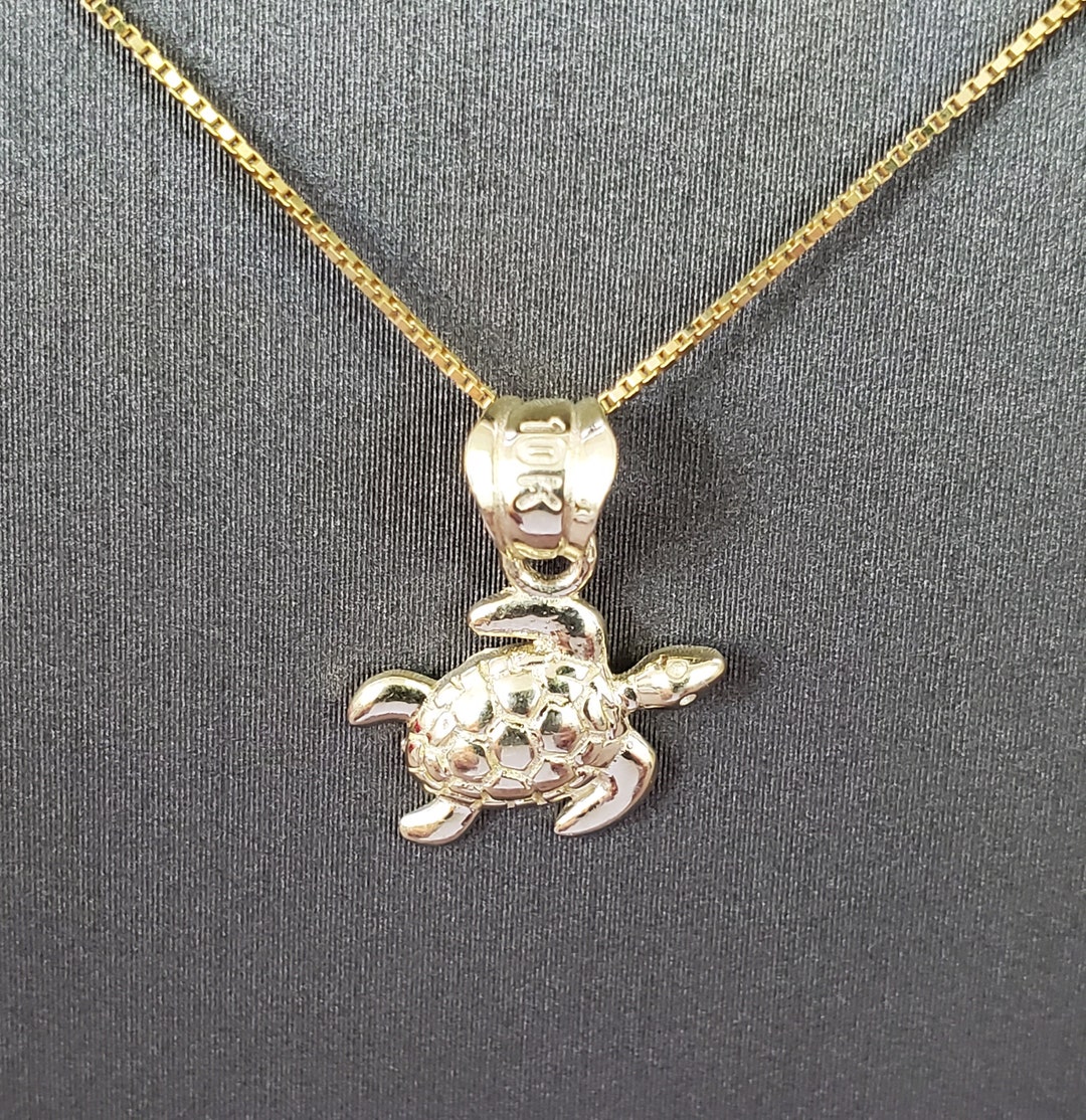 10K Solid Real Yellow Gold Turtle Pendant Charm With Box Chain - Etsy