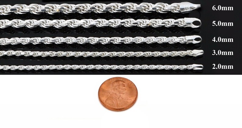 Solid 925 Sterling Silver Diamond Cut Rope Chain Bracelet - Etsy