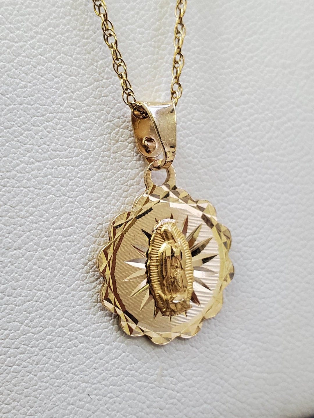 10K Solid Real Gold Flower Mother Mary Fil Pendant Charm With - Etsy