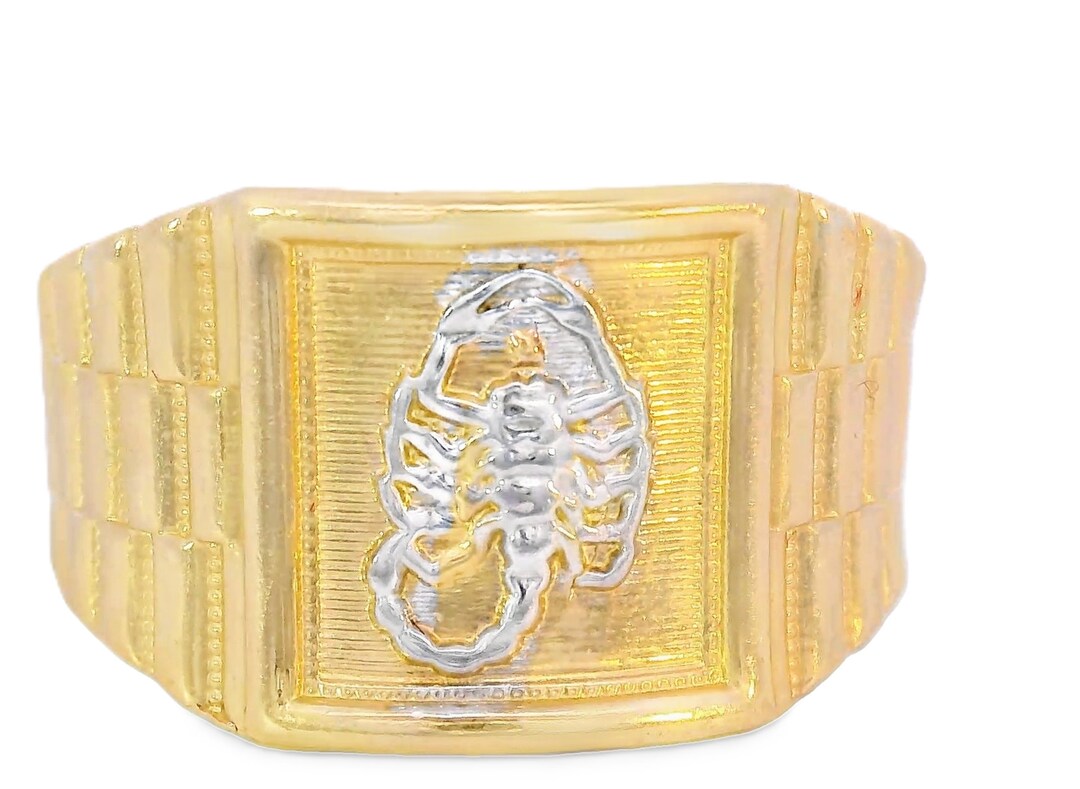14K Real Gold Two Tone Scorpio Ring With Fancy Band Ring for Men - Etsy
