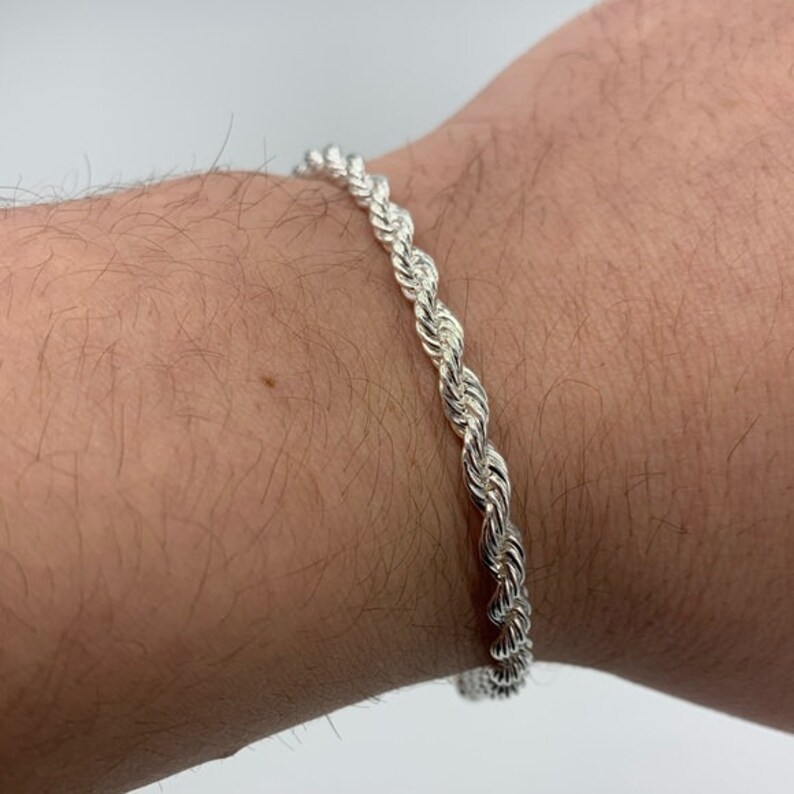 Solid 925 Sterling Silver Diamond Cut Rope Chain Bracelet - Etsy