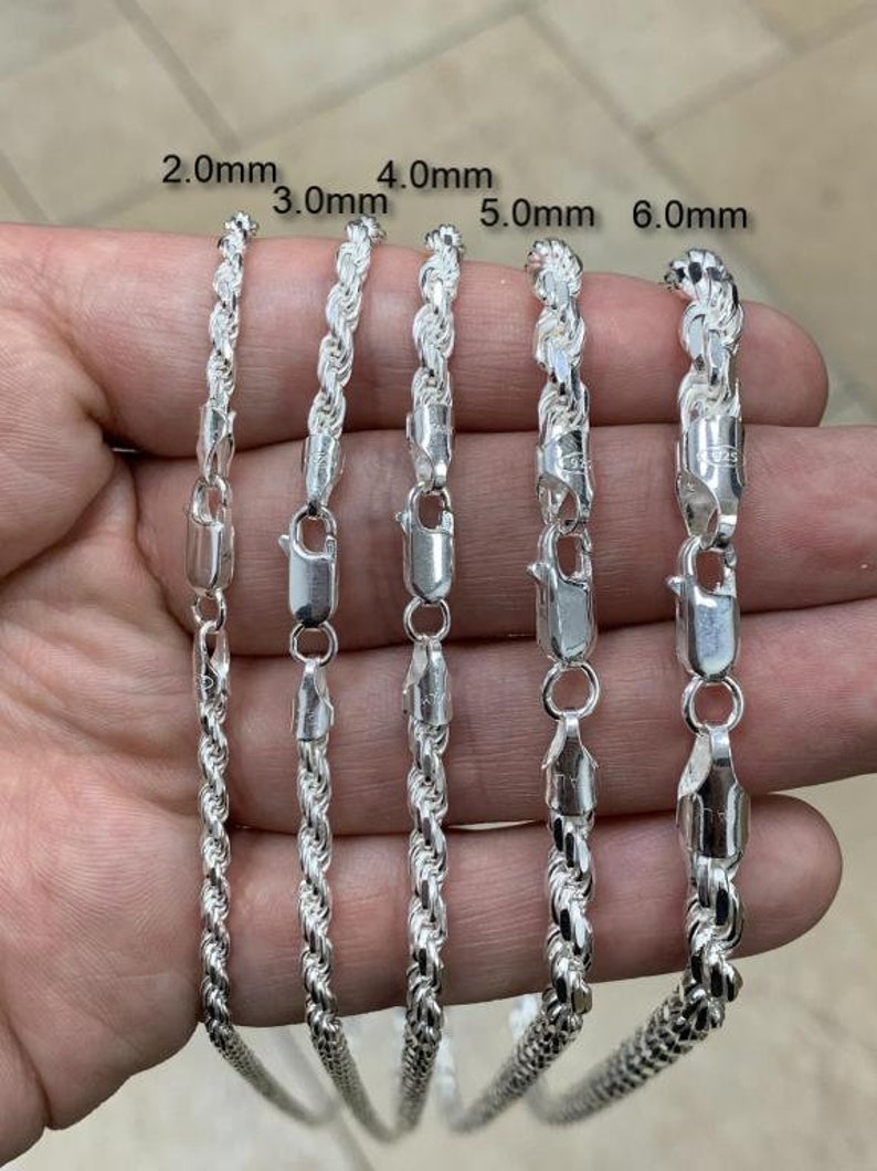 Solid 925 Sterling Silver Diamond Cut Rope Chain Bracelet - Etsy