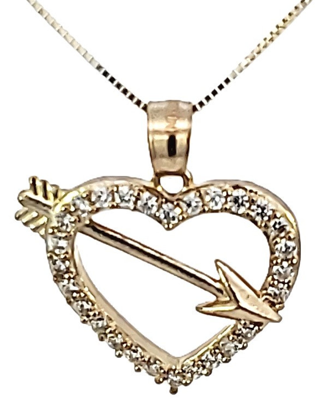10k Real Solid Gold Simple Arrow in Heart CZ Charm/pendant With Box ...