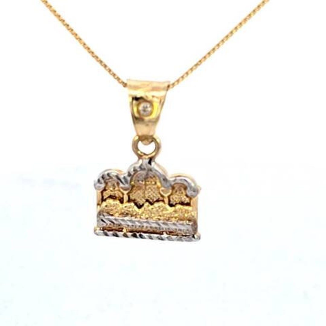 10K Real Solid Gold Two Tone Last Supper Small CZ Charm With Box Chain ...