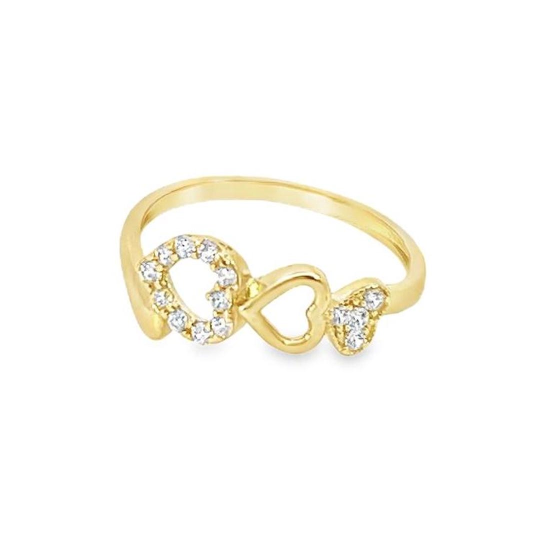 10K Real Gold Three Heart Ring - Etsy