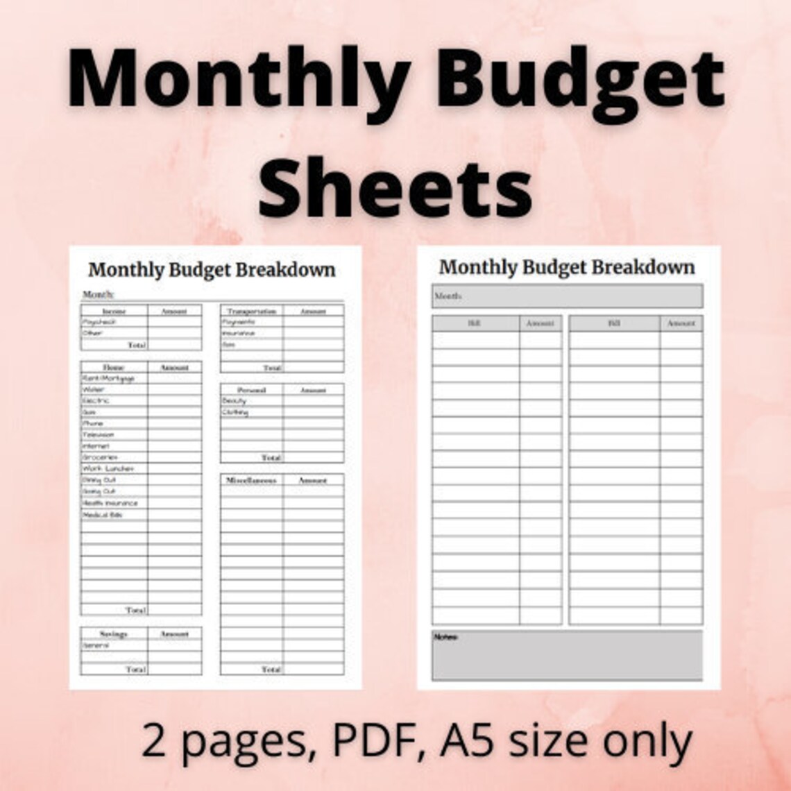 Monthly Budget Planner Printable PDF A5 size only | Etsy