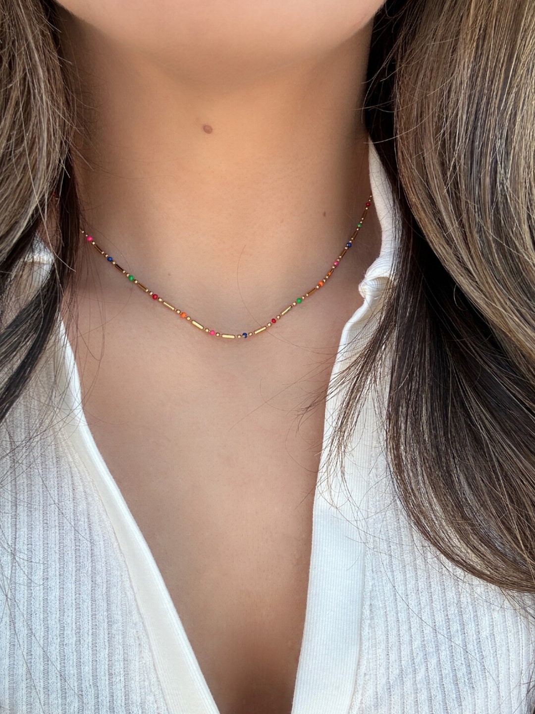 Multicolor Necklaces Colorful Beaded Necklaces Tiny Bead Necklaces 18k ...