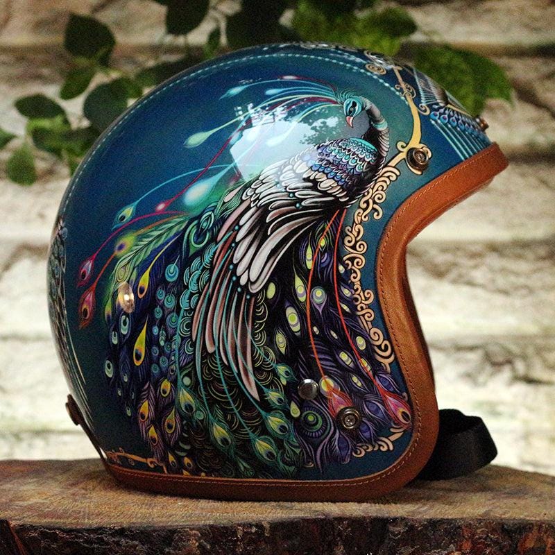 Custom Motorcycle Helmet Painted Retro 3/4 Helmet With Leather Trim ...