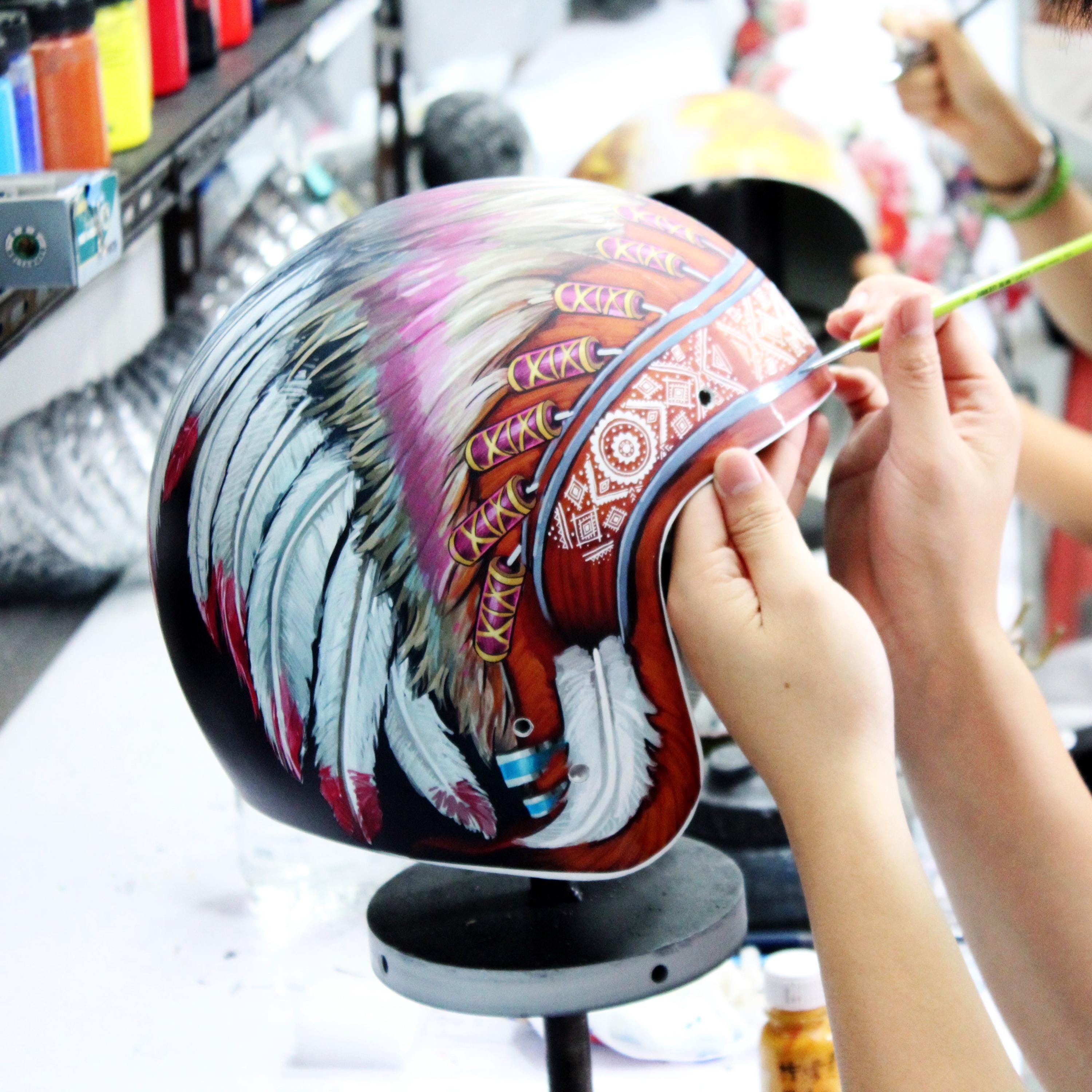 Custom Indian Feather Design 3/4 Motorcycle Helmet - Etsy