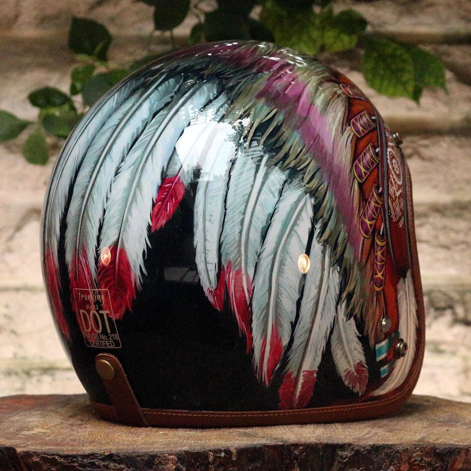 Custom Indian Feather Design 3/4 Motorcycle Helmet - Etsy