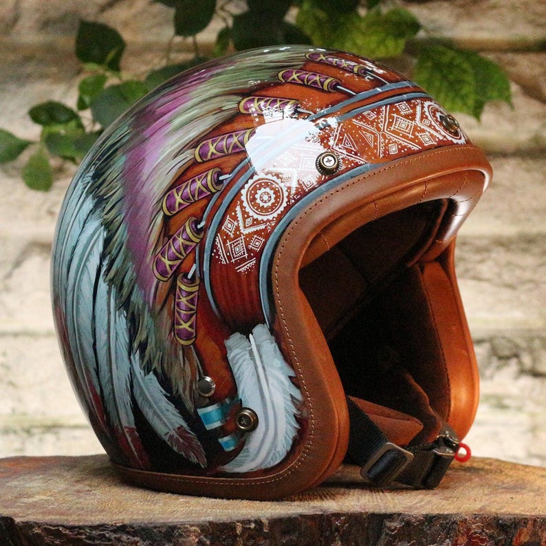 Custom Indian Feather Design 3/4 Motorcycle Helmet - Etsy