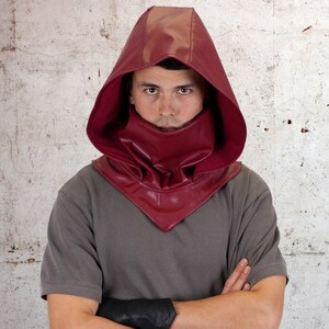 Devil Hood Red Rise Mask Faux Leather Hoodie Hand Ninja Assassin King ...