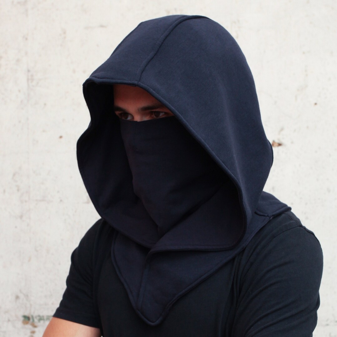 Navy Blue Cotton Assassin Ninja Samurai Mask Hood Hoodie Halloween ...