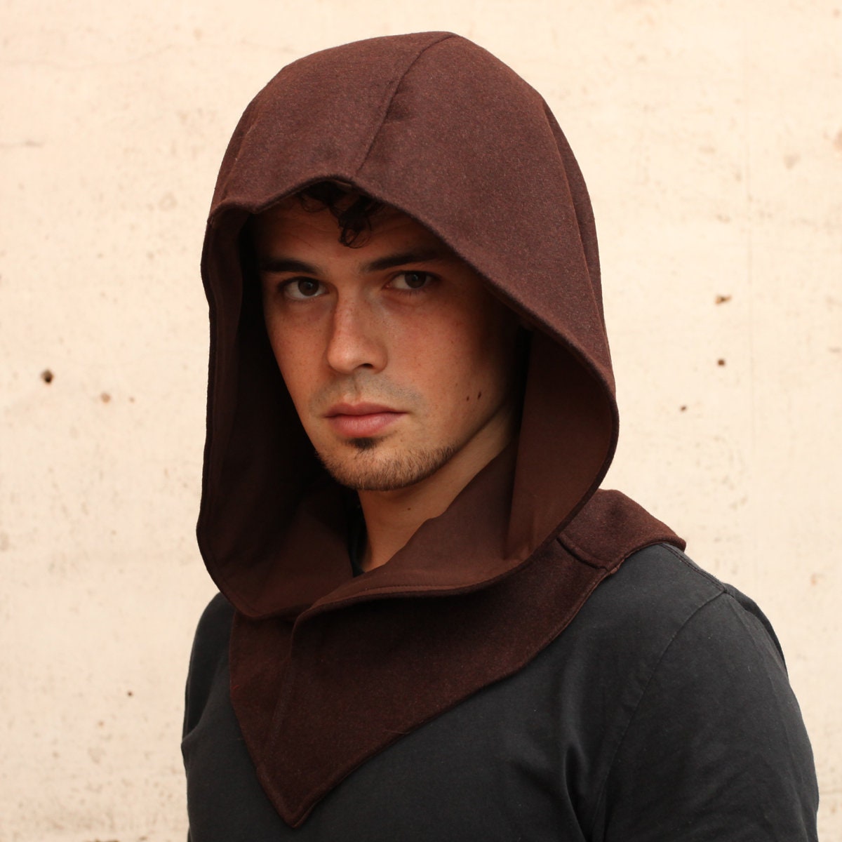 Brown Wool Assassin Ninja Mask Hood Casual Cowl Hoodie Costume - Etsy