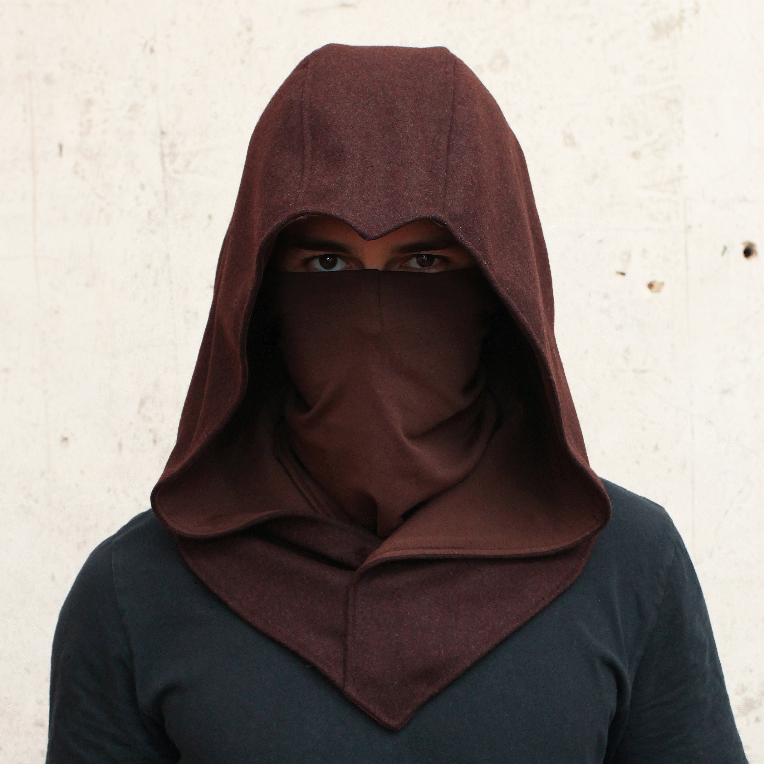 Brown Wool Assassin Ninja Mask Hood Casual Cowl Hoodie Costume - Etsy