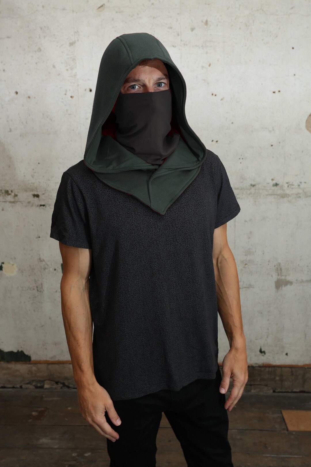 Black Cotton Assassin Ninja Hood and Mask Gift Set Knight Hoodie ...