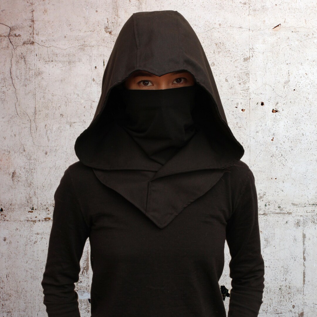 Black Linen Assassin Hood Twitch Ninja Emotes Mask Shirt Cowl Hoodie ...