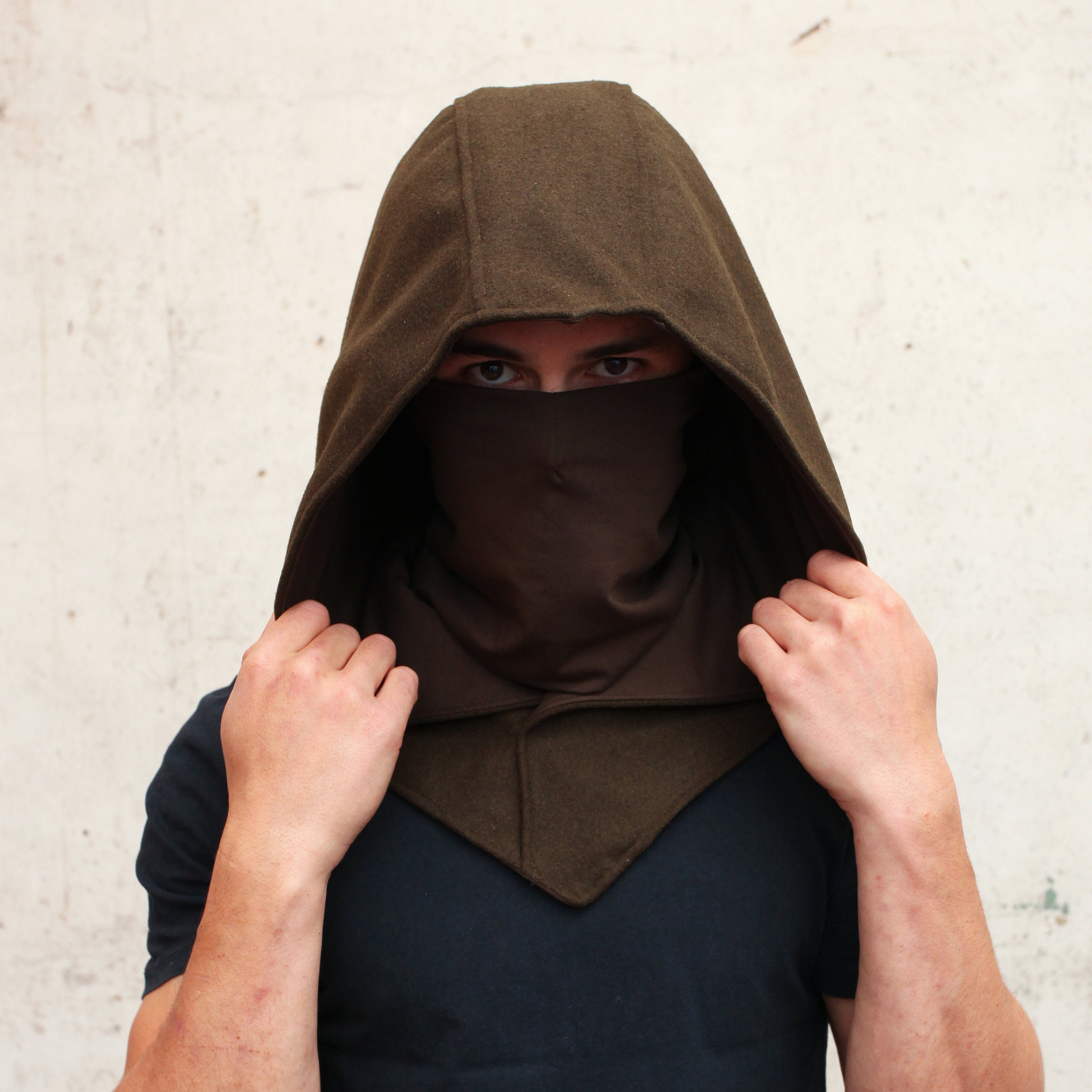 Brown Wool Assassin Ninja Mask Hood Casual Cowl Hoodie Costume - Etsy