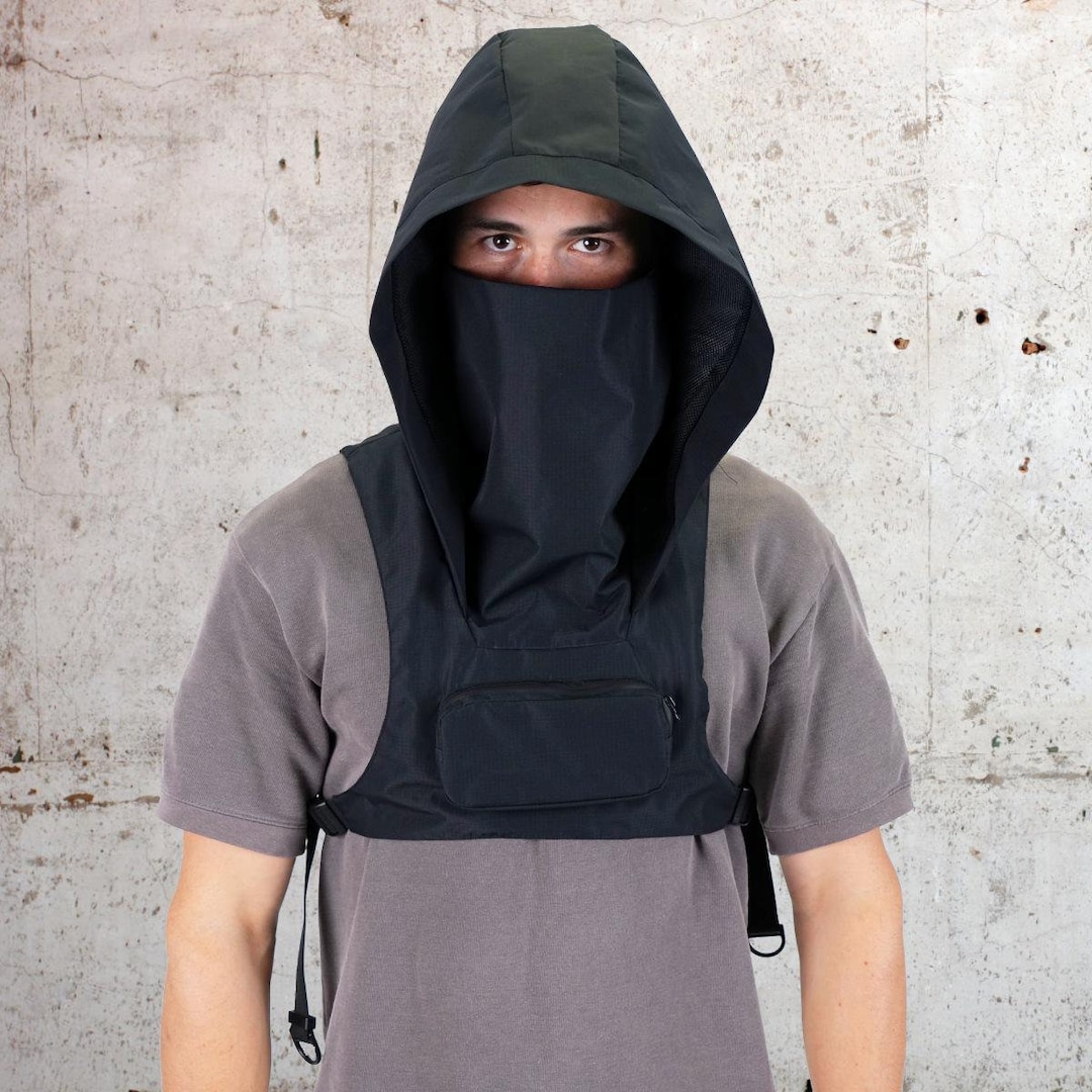 Water Resistant Tactical Hood Utility Vest Poncho Cowl Bag Fanny Pack ...