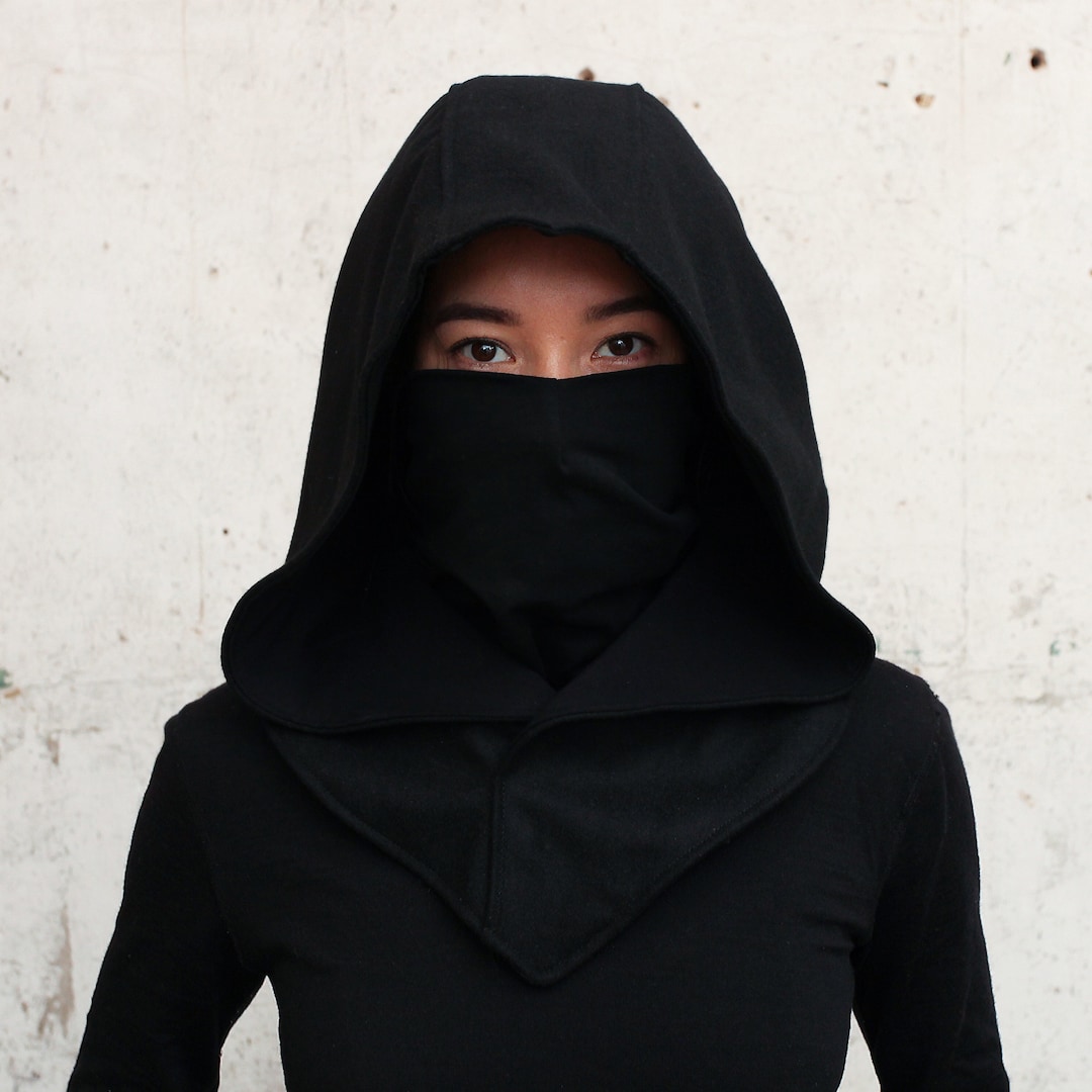Black Wool Assassin Ninja Mask Hood Casual Cowl Hoodie Costume Cosplay ...