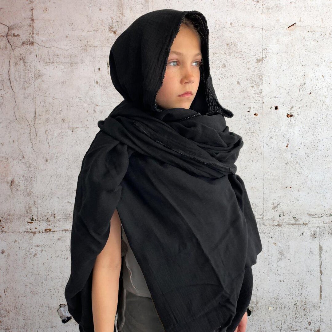 Kids Distressed Black Shawl Wrap Cloak Apocalyptic Assassin Hood Cowl ...