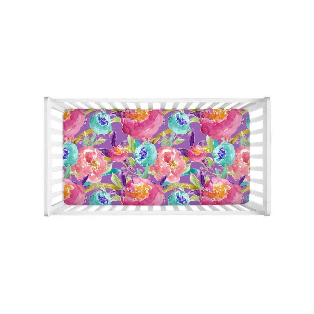 Blooms Purple Crib Sheets - Etsy