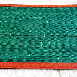 Bright Teal Natural (kora) Grass Dining Placemats With Zari Edge | Hand ...