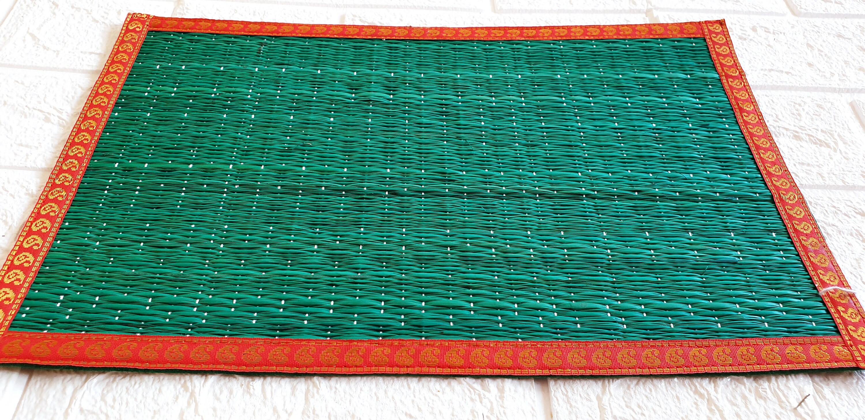 Bright Teal Natural (kora) Grass Dining Placemats With Zari Edge | Hand ...