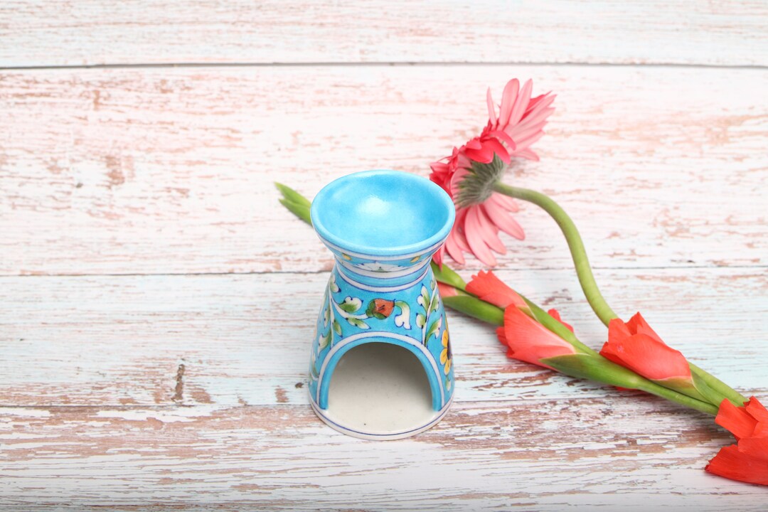 Floral Hand Painted Ceramic Oil Diffuser Blue Pottery Ocean Turquoise ...