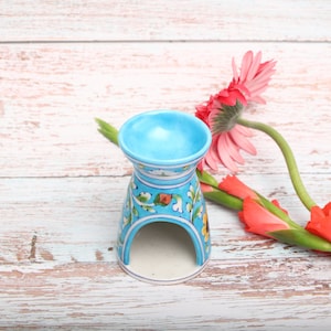 Floral Hand Painted Ceramic Oil Diffuser Blue Pottery Ocean Turquoise ...