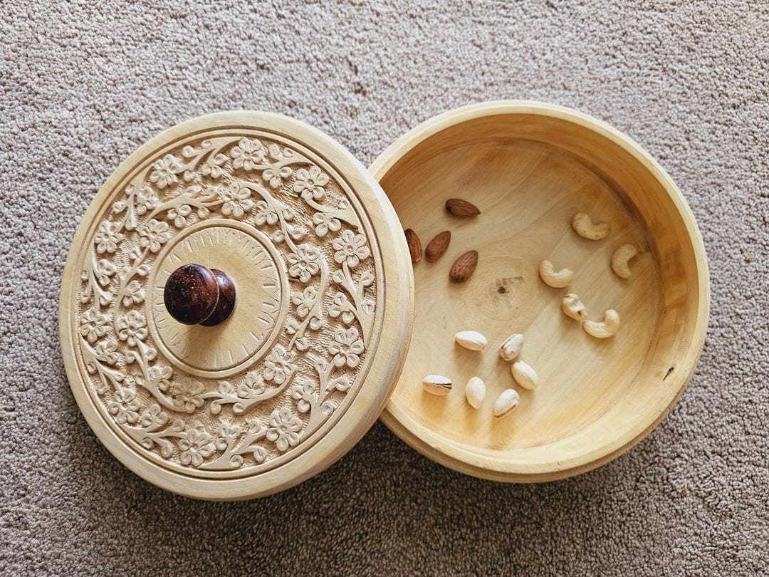 Hand Carved Elm Wood Box: Floral Kashmiri Style, Golden Yellow - Etsy