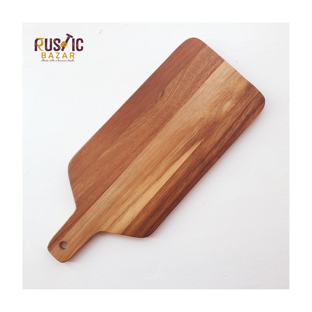LAST 3 LEFT L Rustic Bazar | Wooden Feather Light Chopping Board With Handle | Acacia Wood ...
