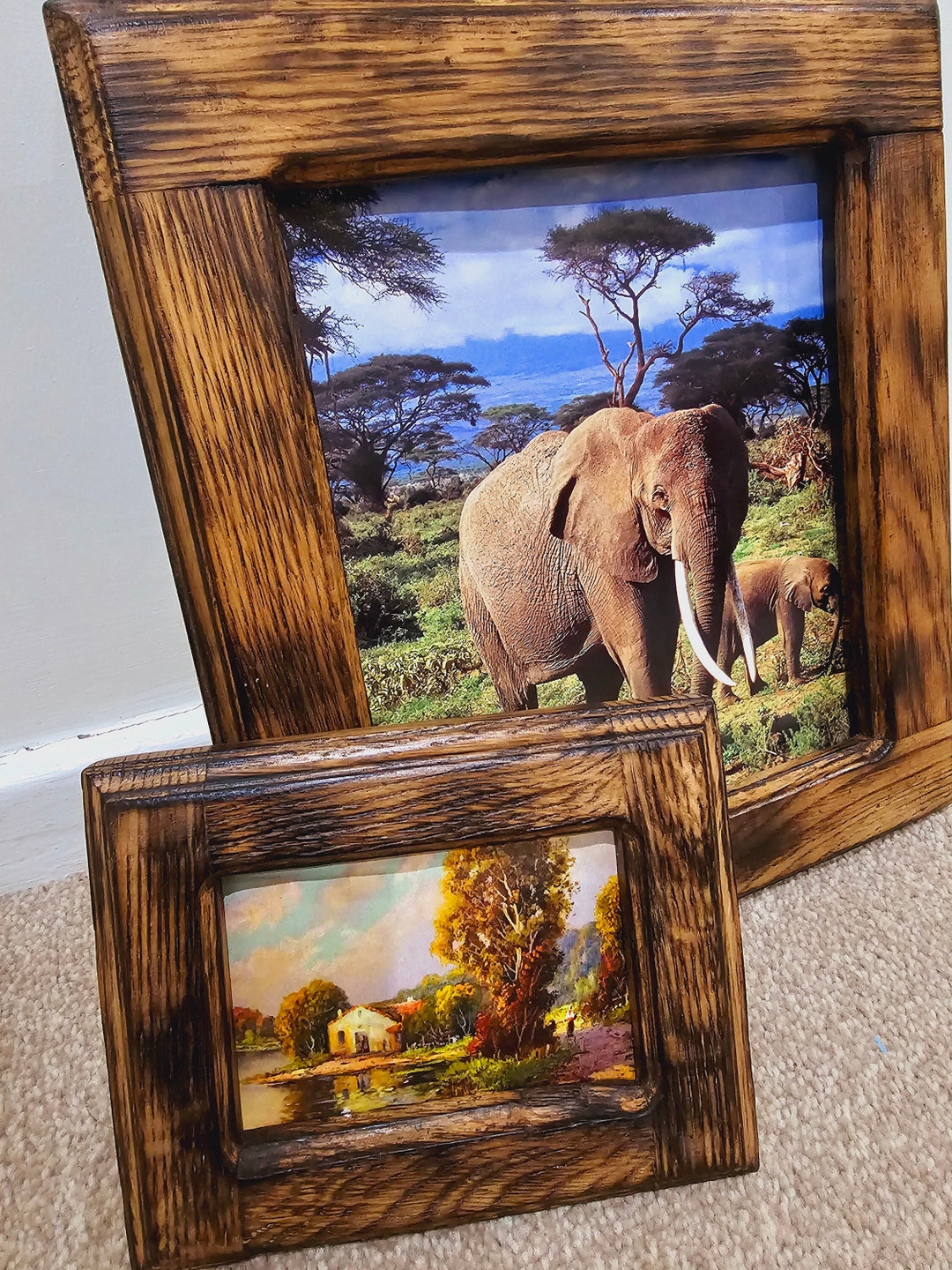 13 Inch Large Solid Oak Wood Aged Reclaimed Chunky Photo Frame L ...