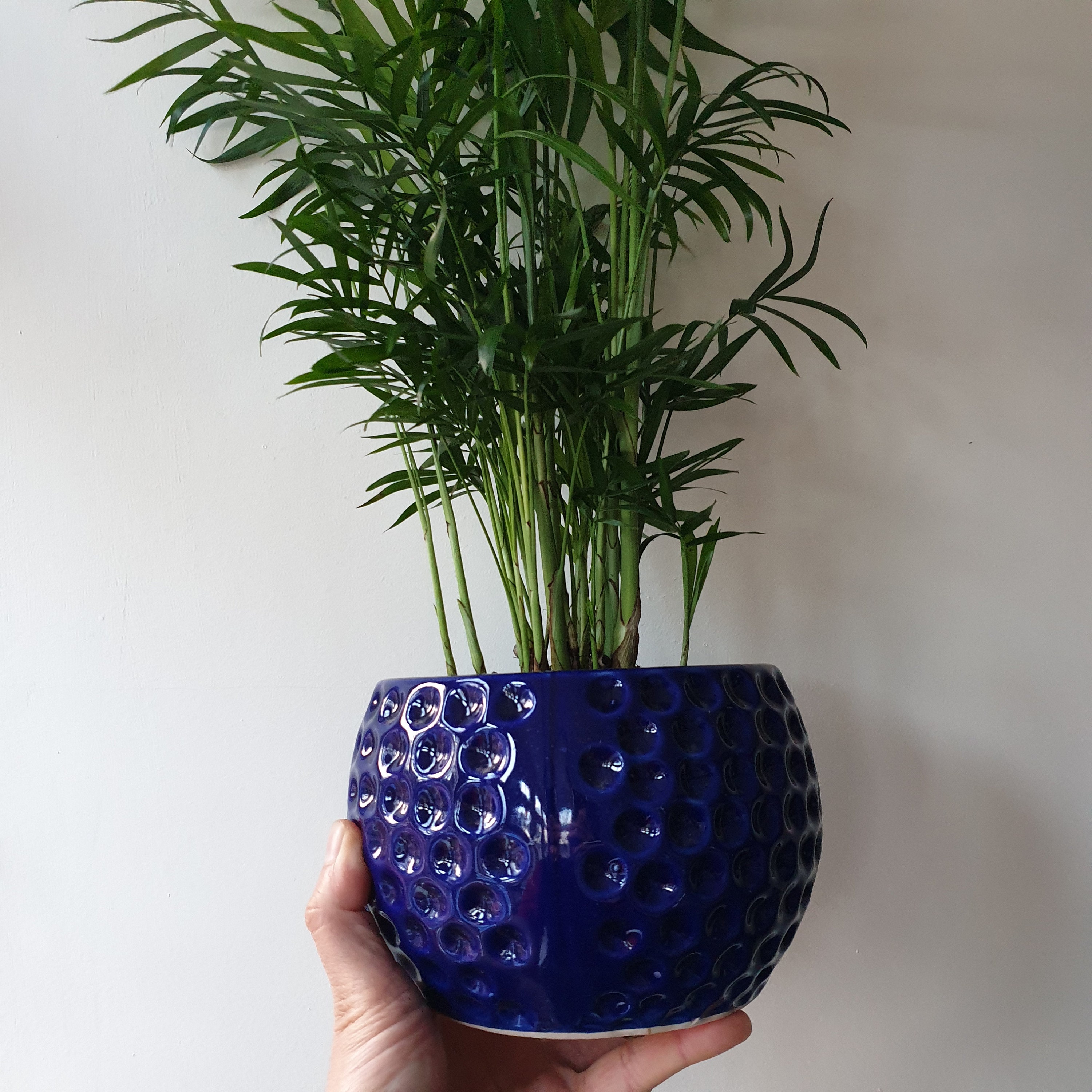 Art Deco Golf Ball Ceramic Planter Pot | Hammered Dotted Design Flower ...