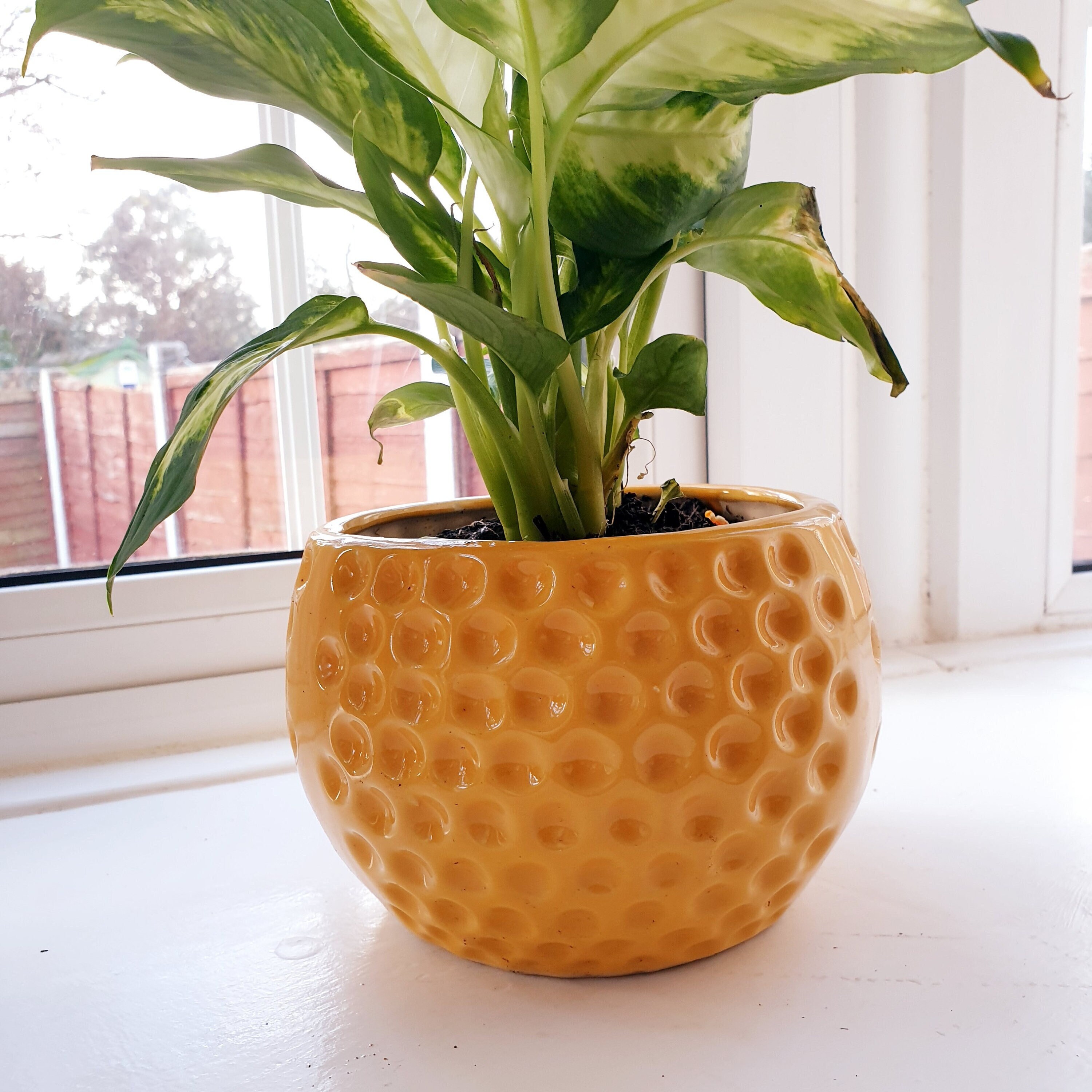 Art Deco Golf Ball Ceramic Planter Pot | Hammered Dotted Design Flower ...