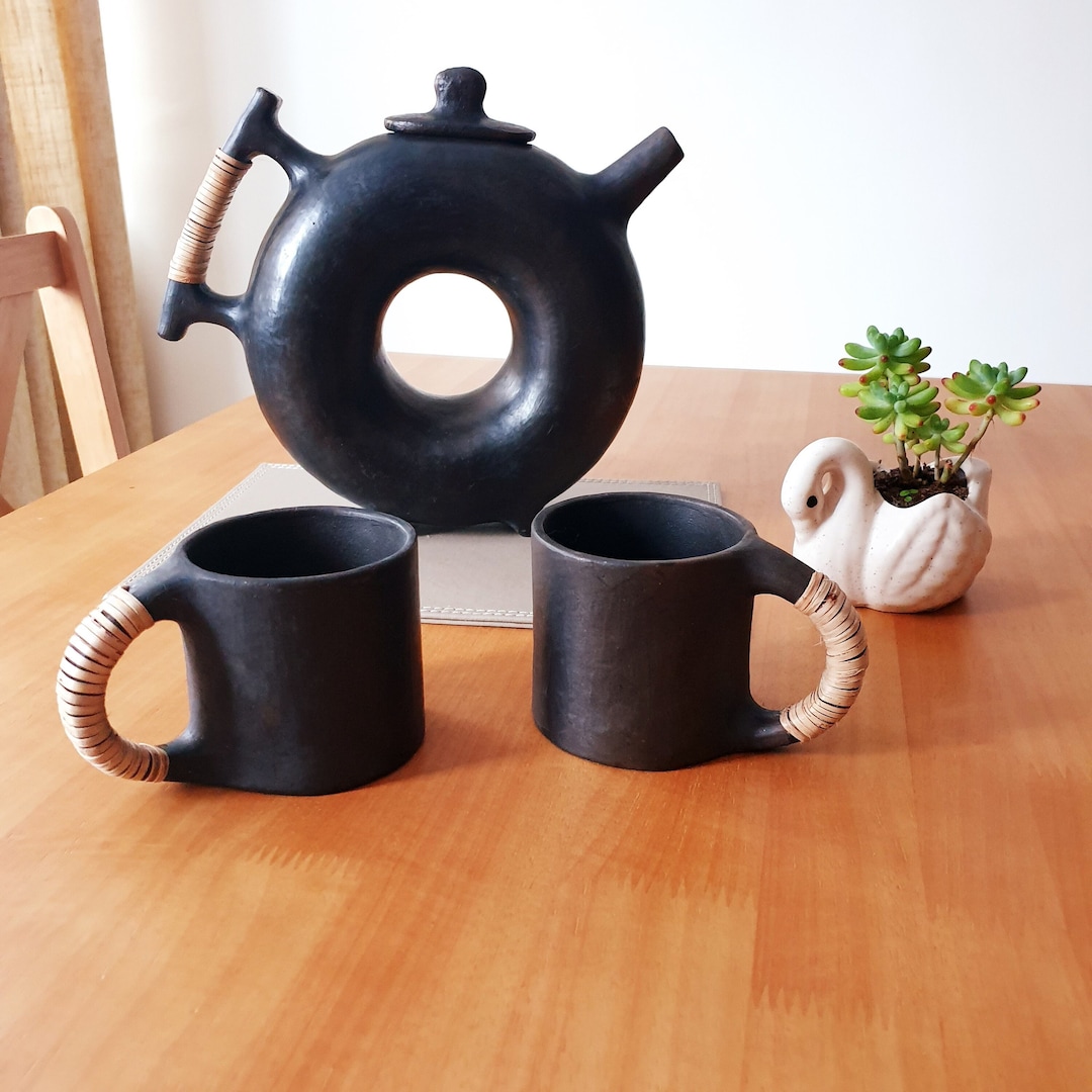 Last 1 L Longpi Black Stone Pottery Tea Coffee Mugs With Cane Woven ...