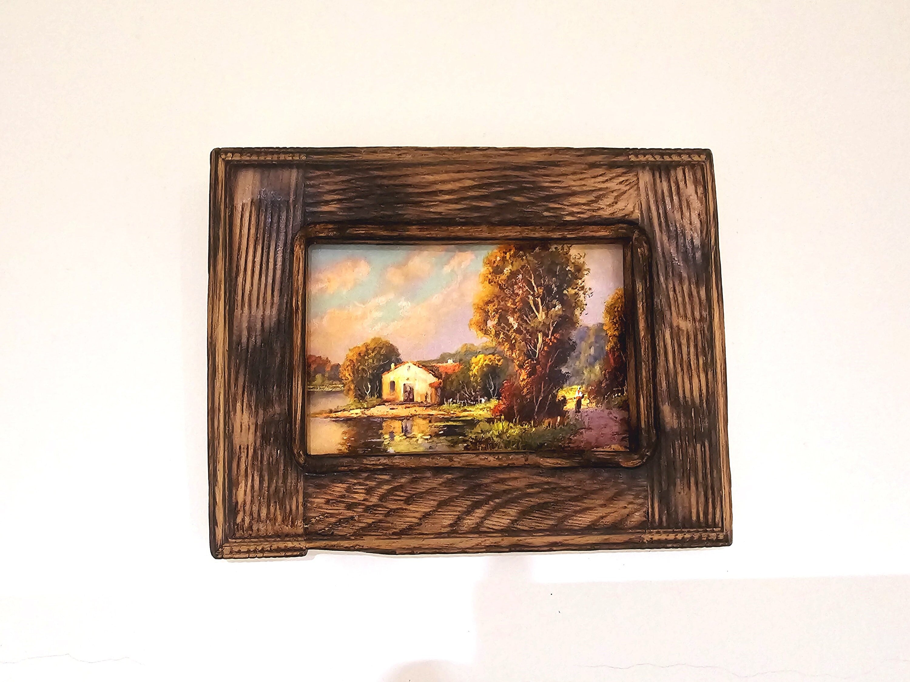 Rare Solid Oak Wood Aged Reclaimed Photo Chunky Frame L Vintage Style ...