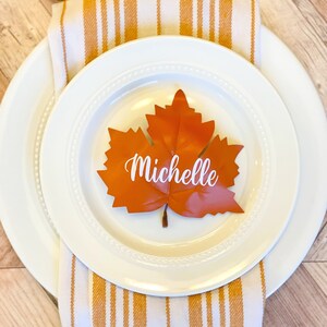 Faux Leather Maple Leaf Place Card, Thanksgiving Place Tag, Fall ...