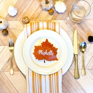 Faux Leather Maple Leaf Place Card, Thanksgiving Place Tag, Fall ...