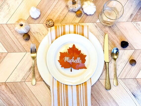 Faux Leather Maple Leaf Place Card Thanksgiving Place Tag | Etsy