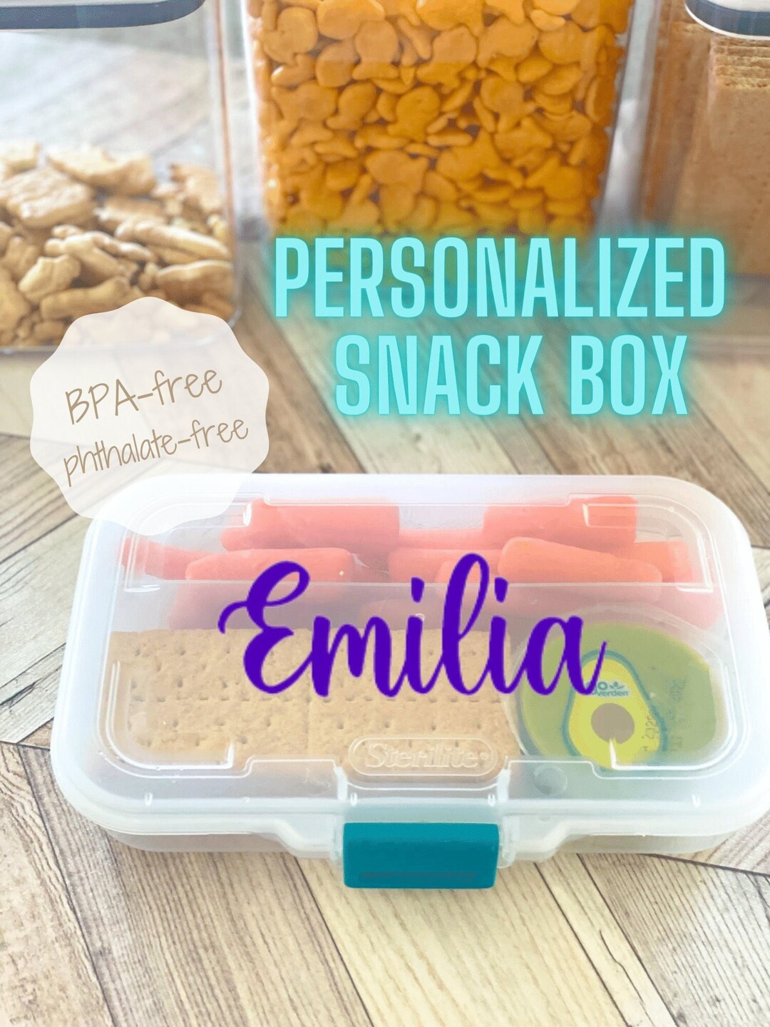 Personalized BPA Free Snack Box Container, Kids Travel Snack Holder ...