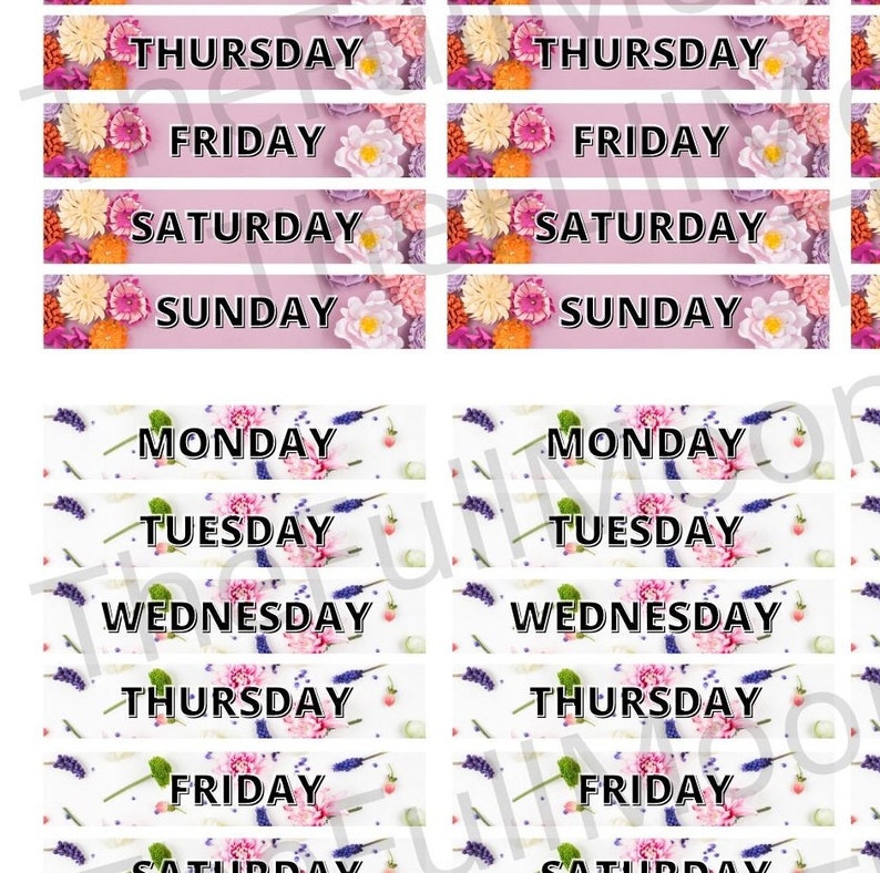 Days of the Week Flowers Printable Planner Flowers Stickers for Planner ...
