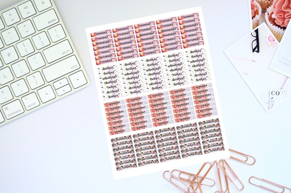 Days of the Week Flowers Printable Planner Flowers Stickers | Etsy